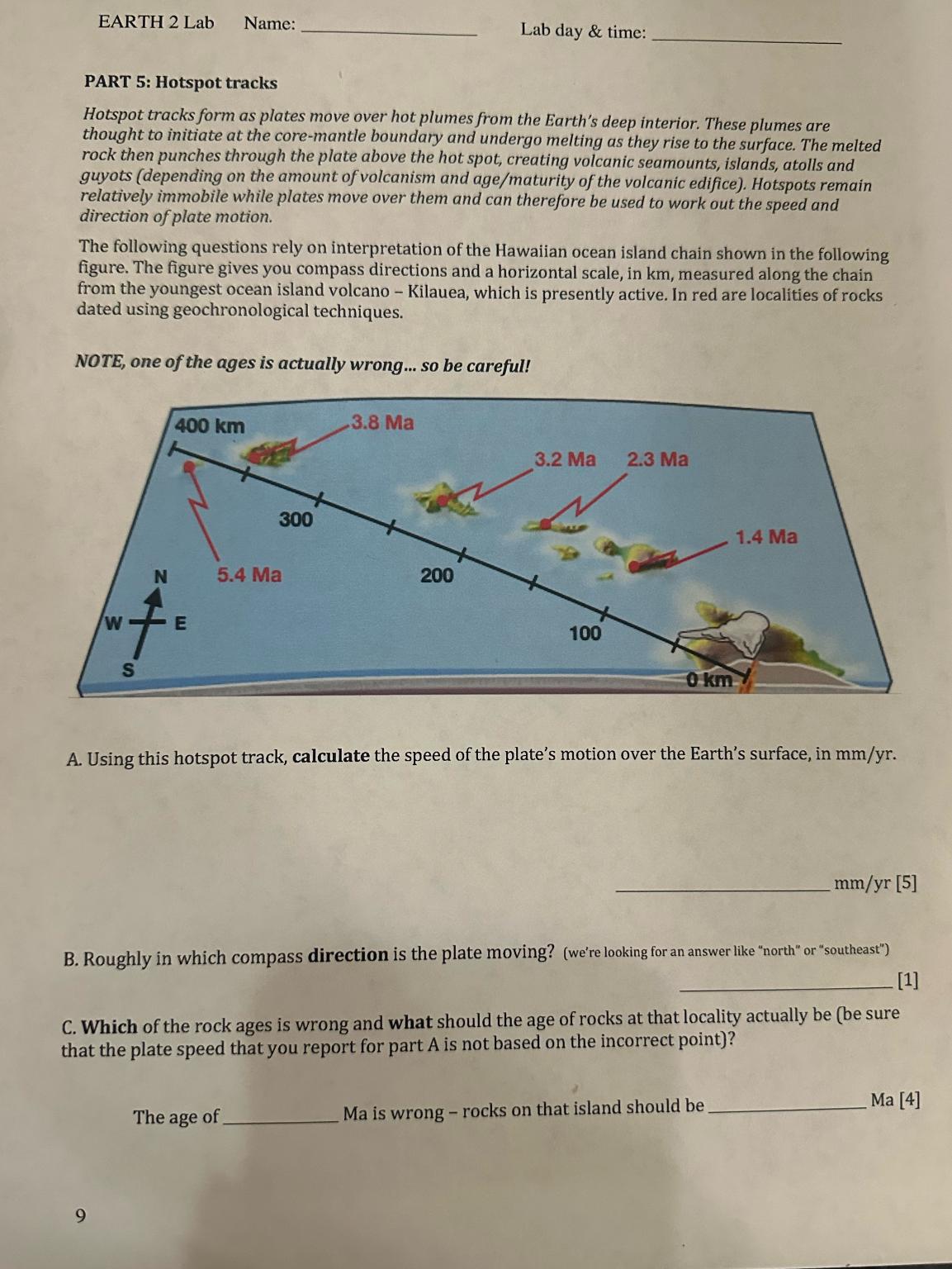 Solved EARTH 2 ﻿Lab Name:Lab day & timePART 5: Hotspot | Chegg.com
