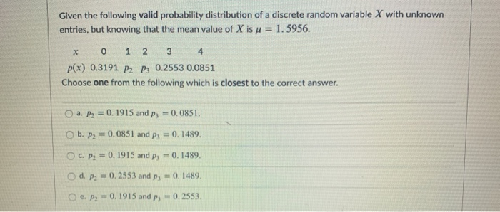Solved Given the following valid probability distribution of | Chegg.com