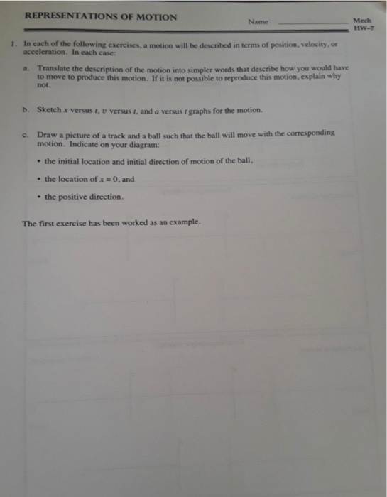 Solved REPRESENTATIONS OF MOTION Name Mech HW- 1. In each of | Chegg.com
