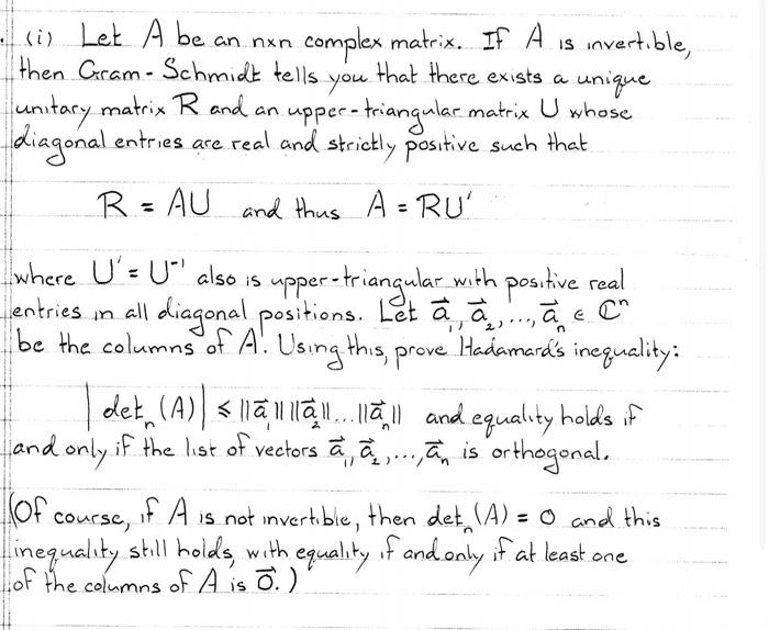 Solved you ( si) Let A be an nxn complex matrix. IF A is | Chegg.com