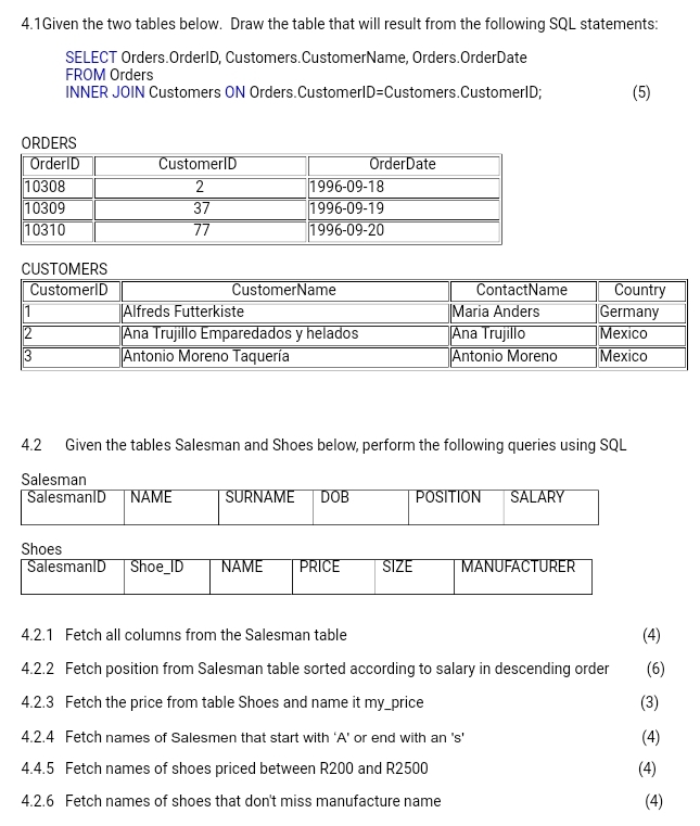 Solved 4.1 ﻿Given the two tables below. Draw the table that | Chegg.com