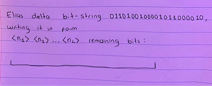 Elias Delta Bit String 0110100100001011000010 