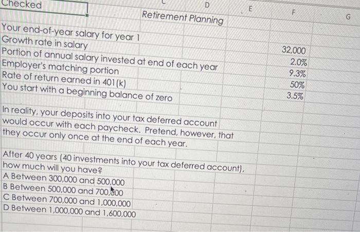 Solved Your end-of-year salary for year 1 Retirement | Chegg.com