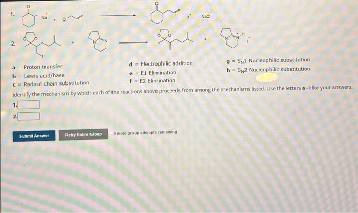 Solved a = Proton transfer d = Electrophilic addition 9=SN1 | Chegg.com