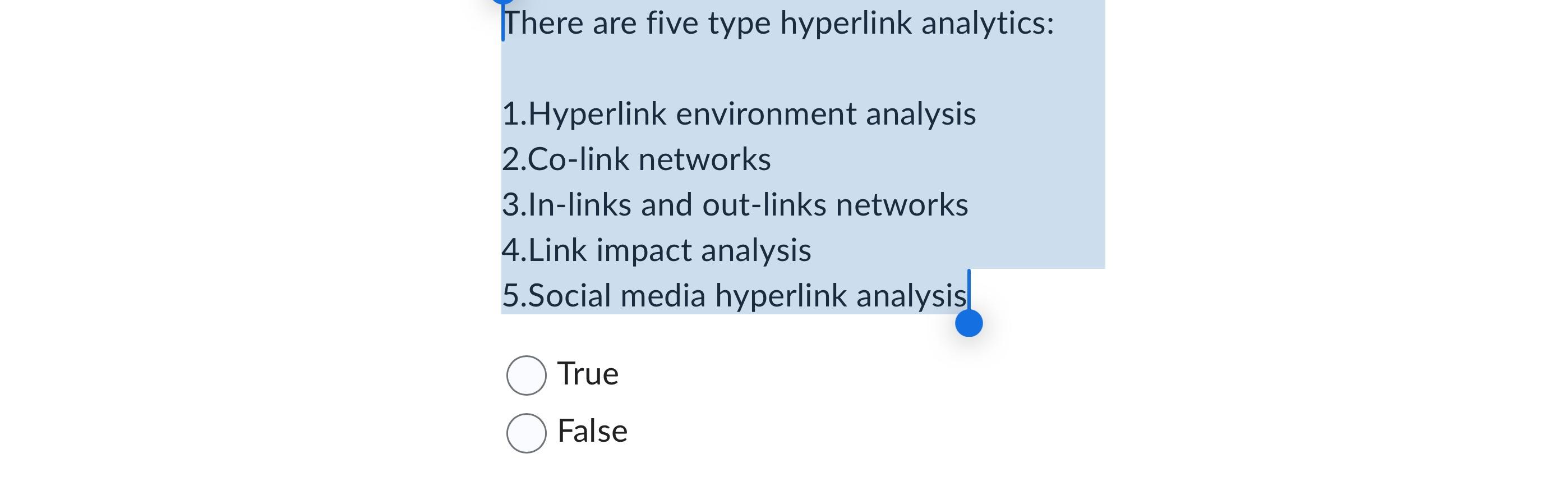 Solved There are five type hyperlink analytics:1.Hyperlink | Chegg.com