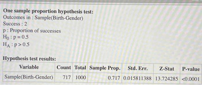 Solved One sample proportion hypothesis test: Outcomes in : | Chegg.com