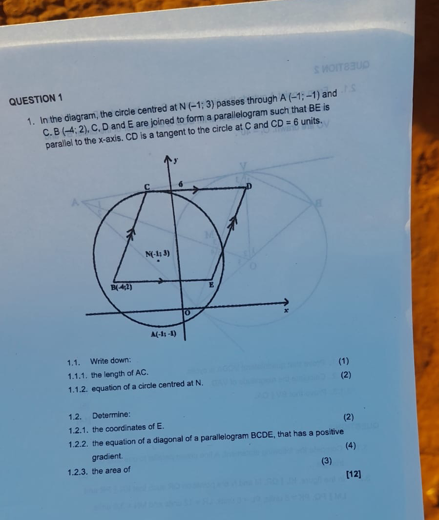 Solved 1. ﻿In the diagram, the circle centred at N (-1; 3) | Chegg.com