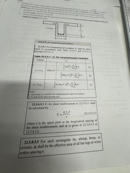 Solved 22.5.8.5.3 V, for shear reinforeement in 22.5 .8 .5 | Chegg.com