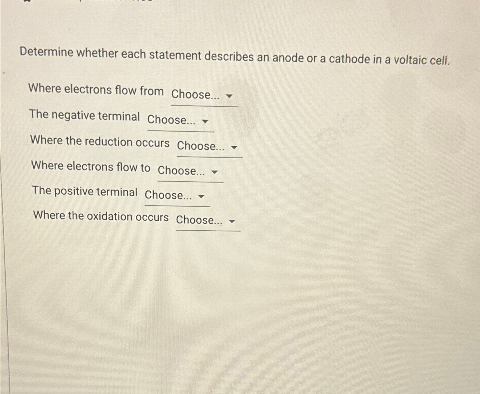 Solved Determine whether each statement describes an anode | Chegg.com