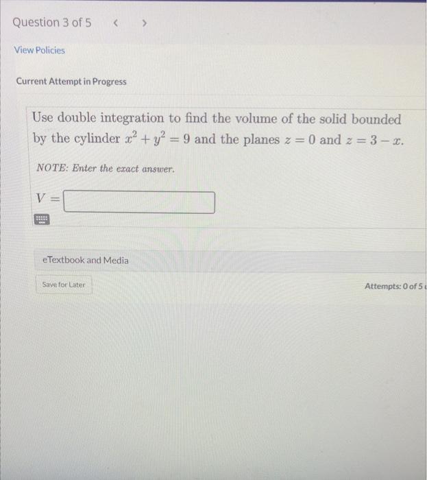 Solved Use double integration to find the volume of the | Chegg.com