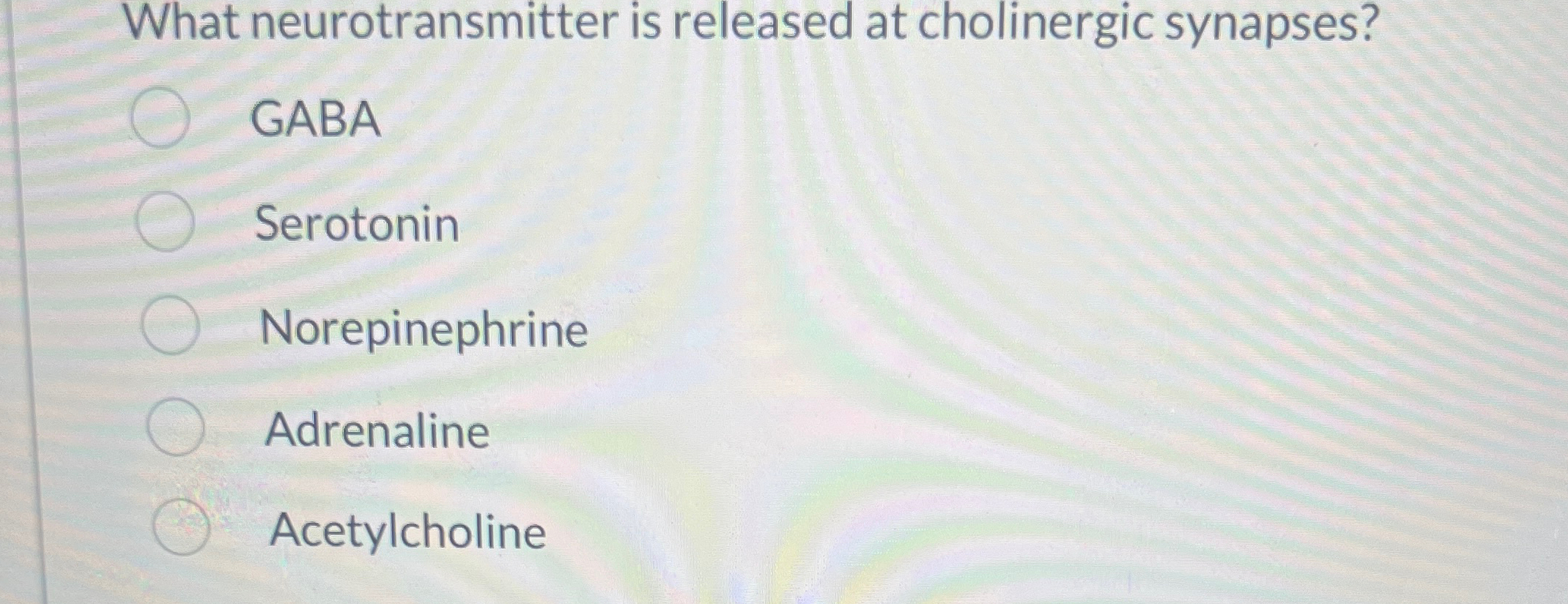 Solved What neurotransmitter is released at cholinergic | Chegg.com