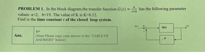 Solved PROBLEM 1.. In the block diagram, the transfer | Chegg.com