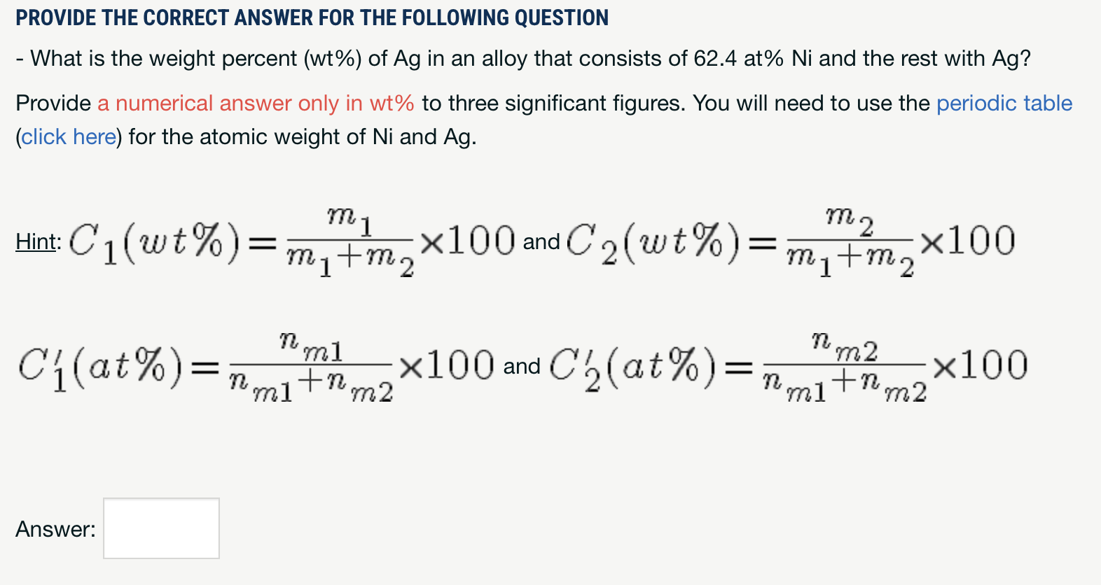 Solved What is the weight percent (wt%) ﻿of Ag in an alloy | Chegg.com