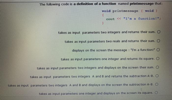 Solved The following code is a definition of a function | Chegg.com