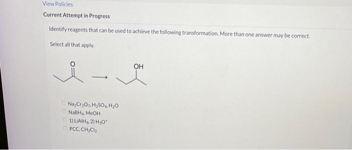 Solved Current Attempt in Progress Identify reagents that | Chegg.com