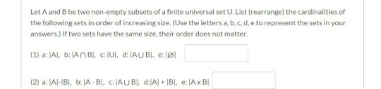 Solved Let A and B be two non-empty subsets of a finite | Chegg.com