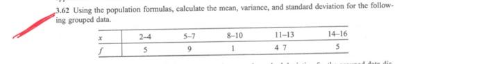 Solved 62 Using the population formulas, calculate the mean, | Chegg.com