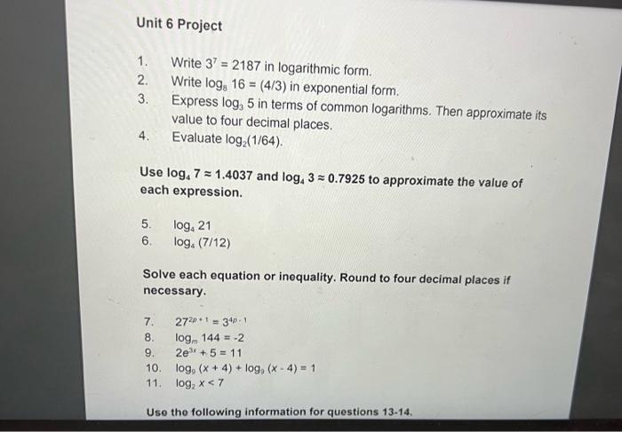 Solved 1. Write 37=2187 in logarithmic form. 2. Write | Chegg.com
