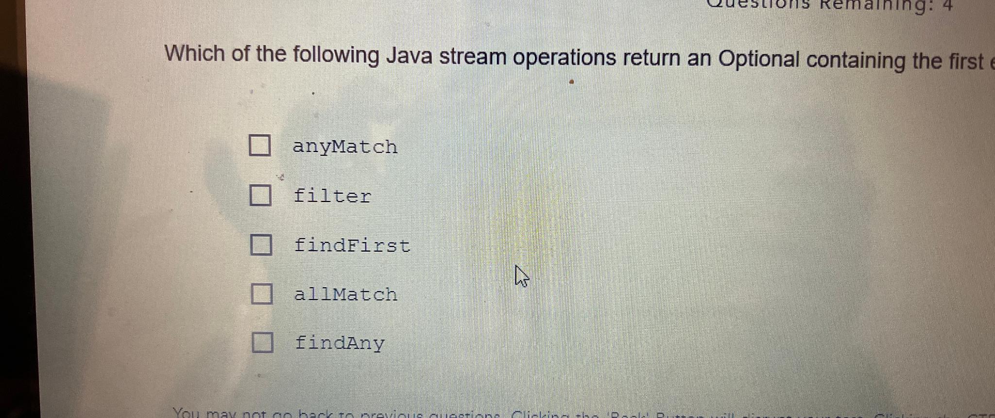 Solved Which of the following Java stream operations return | Chegg.com
