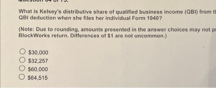 Solved What is Kelsey's distributive share of qualified | Chegg.com