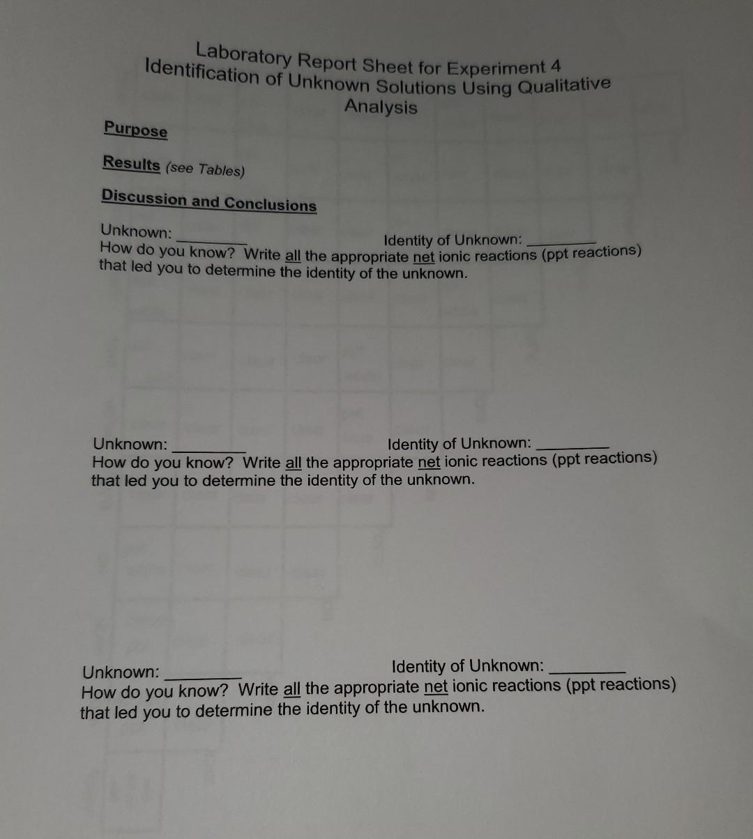 Solved Identification of Unknown Solutions Using Qualitative | Chegg.com