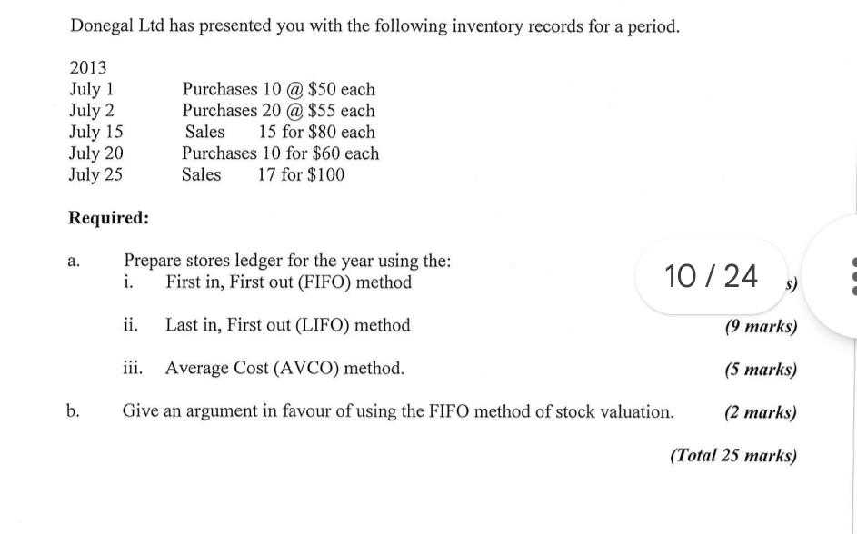 Solved Donegal Ltd has presented you with the following | Chegg.com