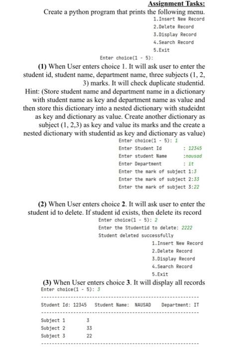Solved Assignment Tasks: Create a python program that prints | Chegg.com