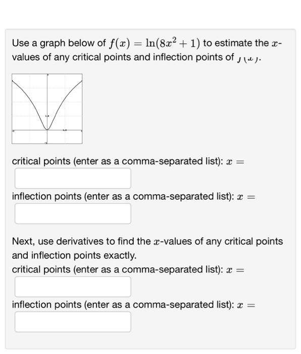 Solved Use a graph below of f(x)=ln(8x2+1) to estimate the x | Chegg.com