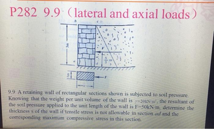 Solved P282 9.9. (lateral and axial loads) 9.9 A retaining | Chegg.com