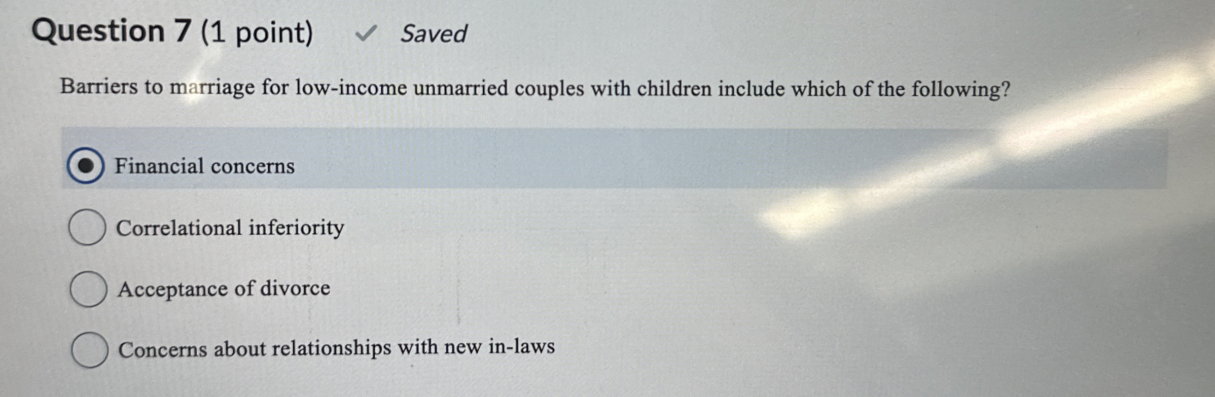 Solved Question 7 (1 ﻿point)SavedBarriers to marriage for | Chegg.com