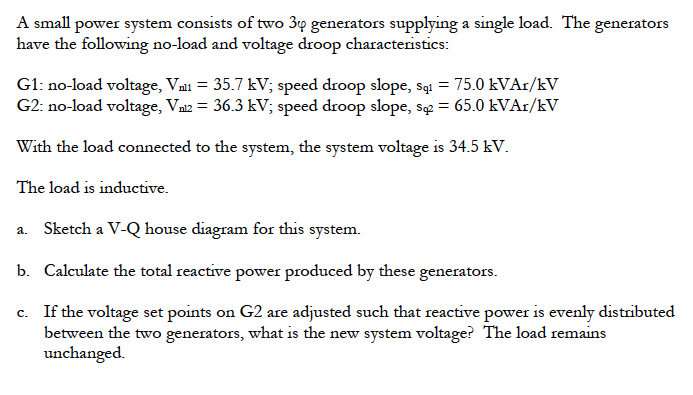 Solved A small power system consists of two 3φ ﻿generators | Chegg.com