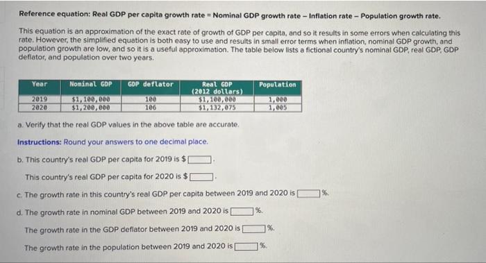Solved Reference equation: Real GDP per capita growth | Chegg.com