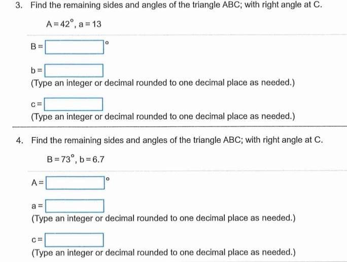 Solved A=42∘,a=13B=b= (Type an integer or decimal rounded to | Chegg.com
