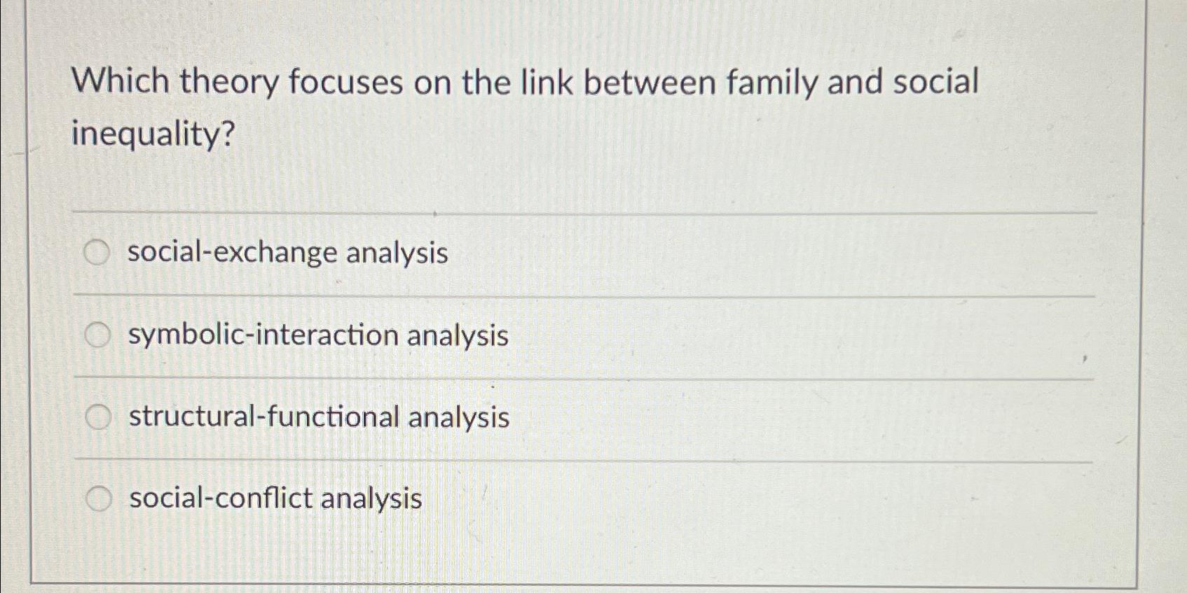 Solved Which theory focuses on the link between family and | Chegg.com