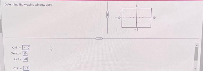 Solved Determine the viewing window used. Xmin=Xmax=10Xscl | Chegg.com