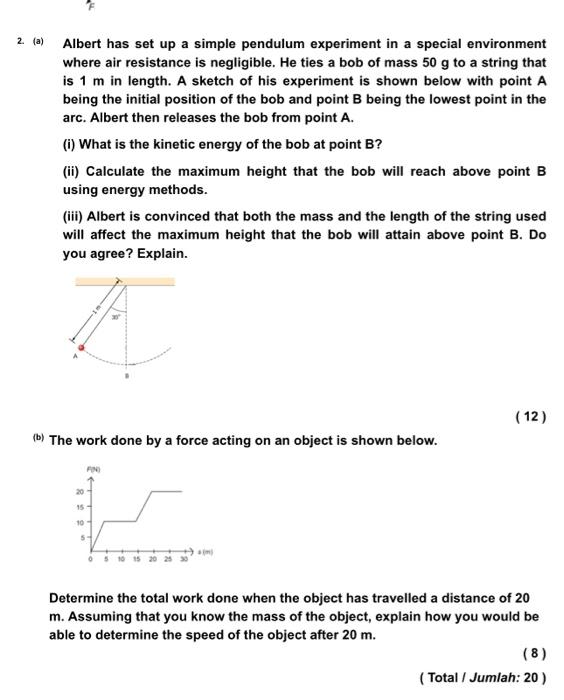 2. (a) Albert has set up a simple pendulum experiment | Chegg.com