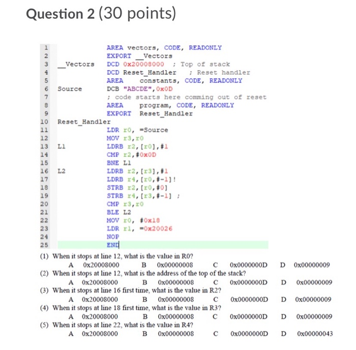 Solved Question 2 (30 points) 9 AREA vectors, CODE, READONLY | Chegg.com