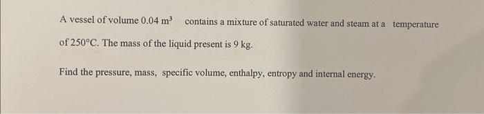 Solved A vessel of volume 0.04 m3 contains a mixture of | Chegg.com