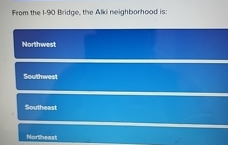 Solved From the I-90 ﻿Bridge, the Alki neighborhood | Chegg.com