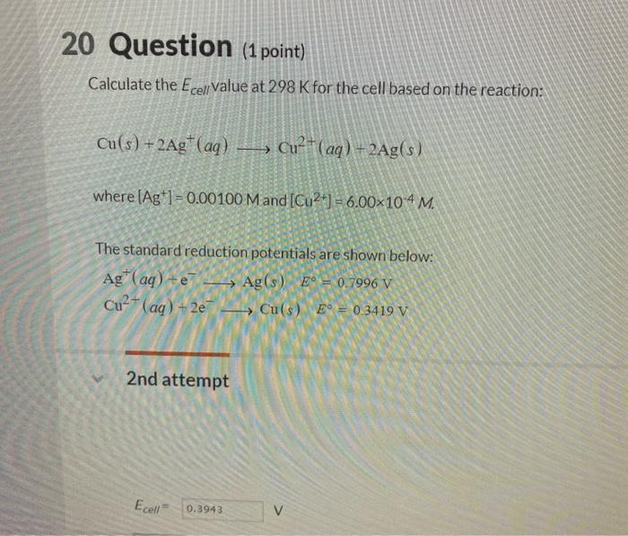 Solved Calculate The Ecell Value At 298 K For The Cell