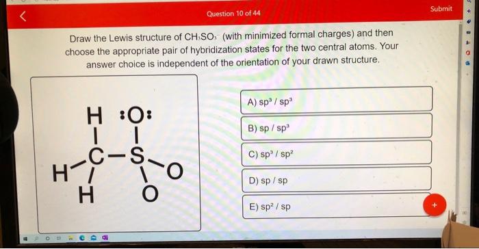 Solved Draw the Lewis structure of CH1SO3 - (with minimized | Chegg.com
