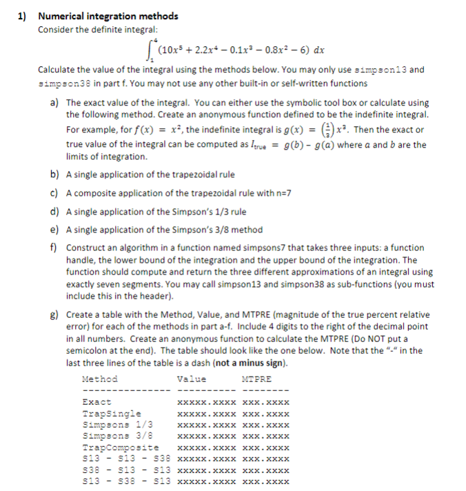 Solved Q1) ﻿USE MATLAB, PLEASE MAKE CODE COPYABLENumerical | Chegg.com