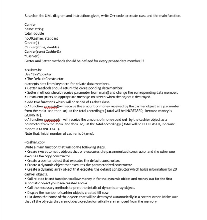 Solved Based on the UML diagram and instructions given, | Chegg.com