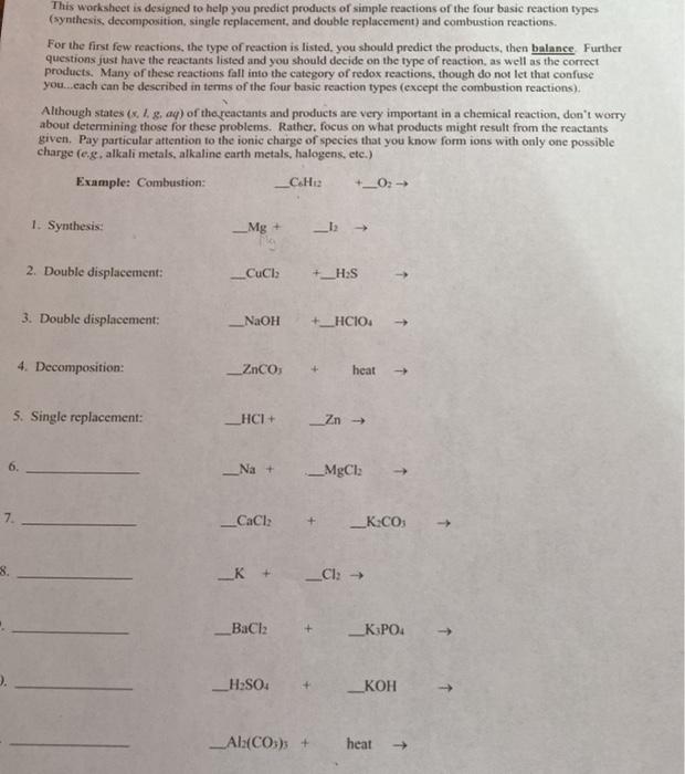 Solved This worksheet is designed to help you predict | Chegg.com