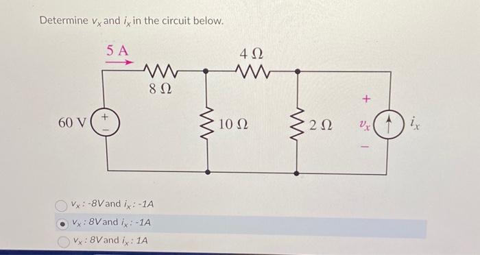 Solved Determine vx and ix in the circuit below. vx:−8V and | Chegg.com