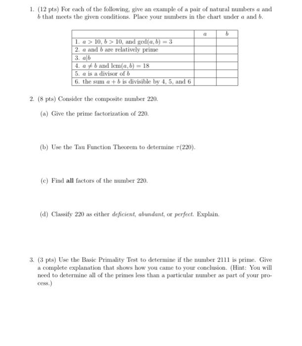 Solved 1. (12 pts) For each of the following, give an | Chegg.com
