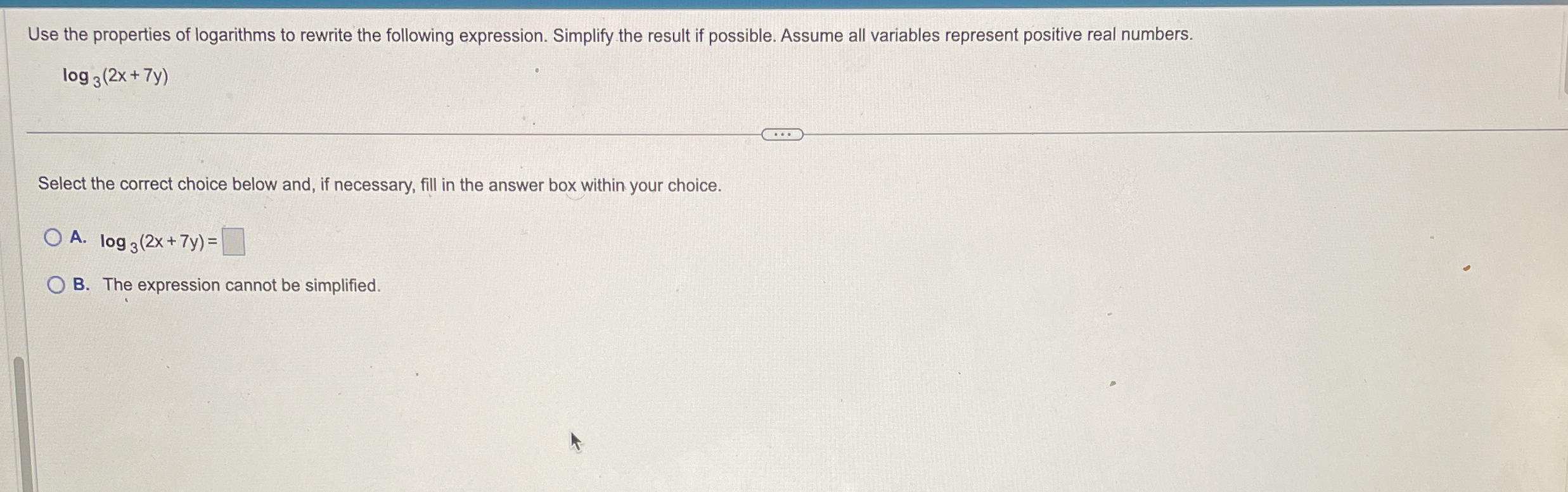 Solved Use the properties of logarithms to rewrite the | Chegg.com