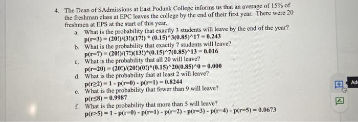 Solved 4. The Dean of SAdmissions at East Podunk College | Chegg.com