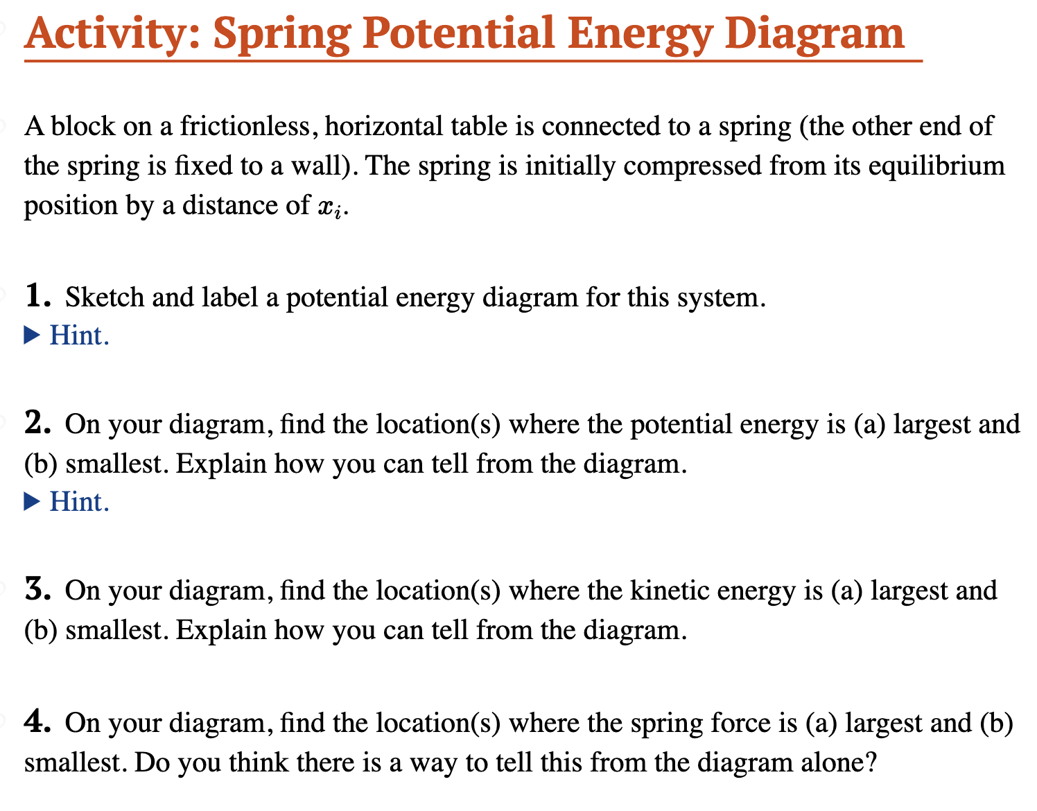 Solved Activity: Spring Potential Energy DiagramA block on a | Chegg.com