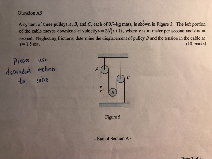 Solved Question AS A system of three pulleys A, B, and C, | Chegg.com
